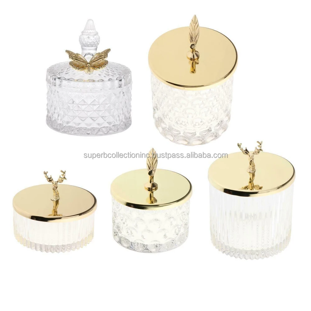 Luxury Fancy Glass Canister With Metal Lid With Gold Floral Knob ...