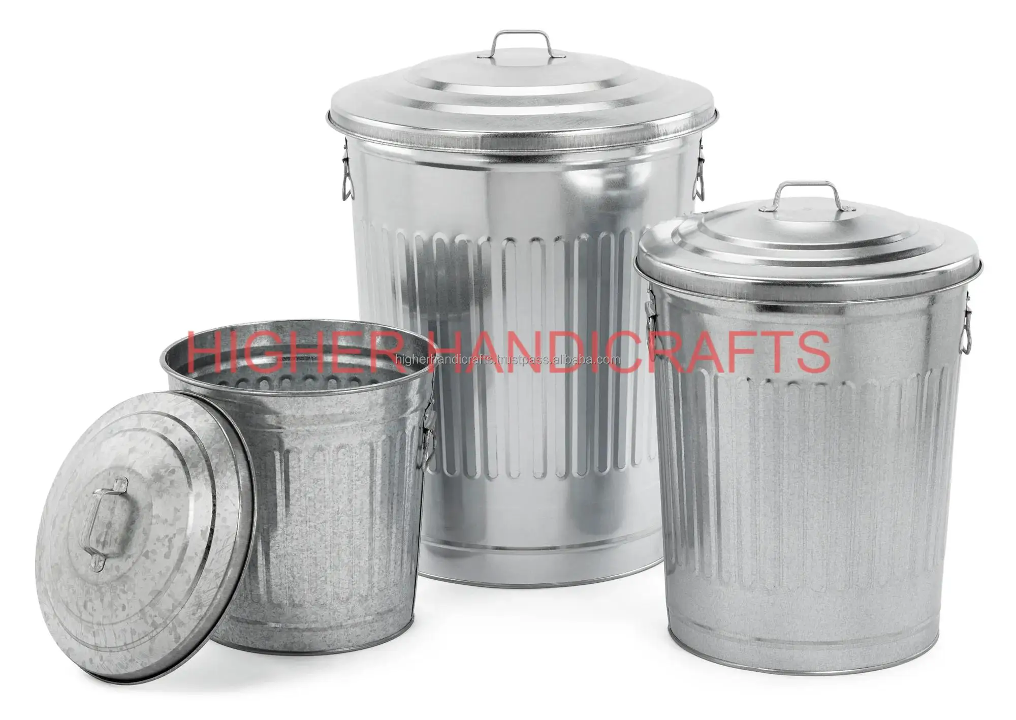 Wastebasket Industrial Metal Trash Bin Steel Trash Can Galvanized ...