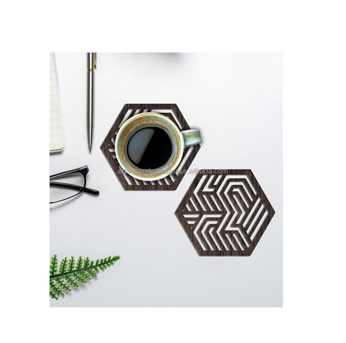 Hexagon Shaped Precise Engineered Cut Wooden Coaster Premium Royal ...