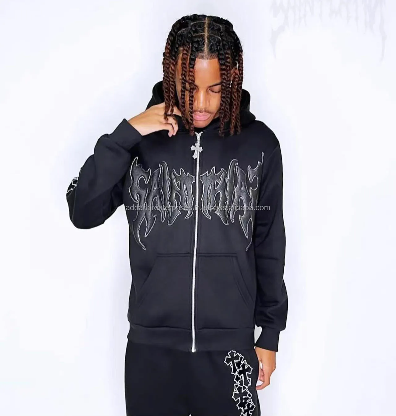 Men's Flared Sweatpants & Hoodie Set - Unisex Tracksuit with Rhinestone ...