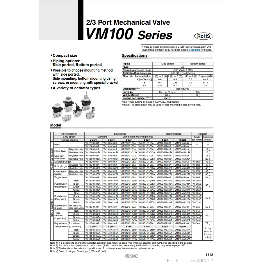 SMC Pneumatics Mechanical Control Valve Model VM130-01-33A-B| Alibaba.com