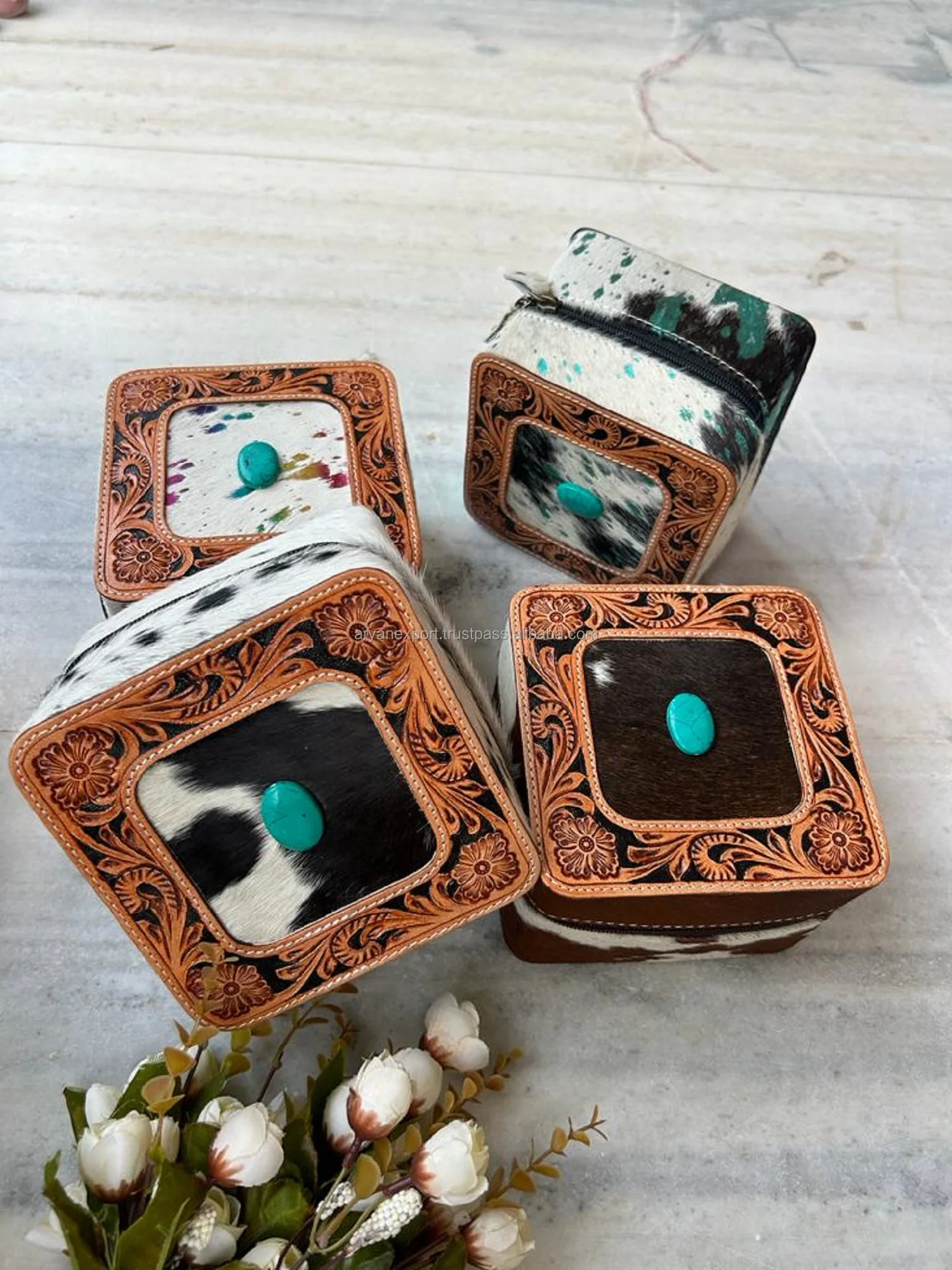 New Western Stylish Handcrafted Tooled Metallic Fur Leather Jewelry ...