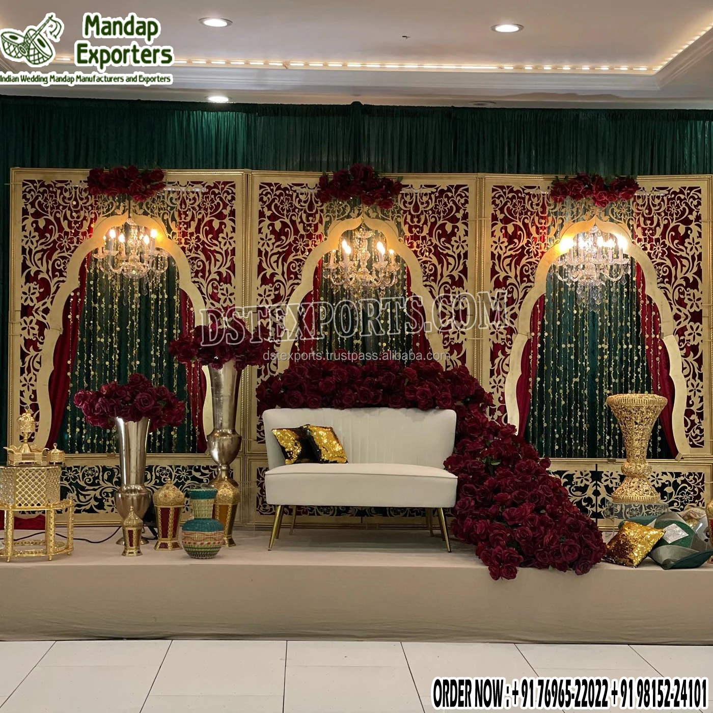 Muslim Nikah Stage with Laser Cut Backdrop Panels Mehrab Design