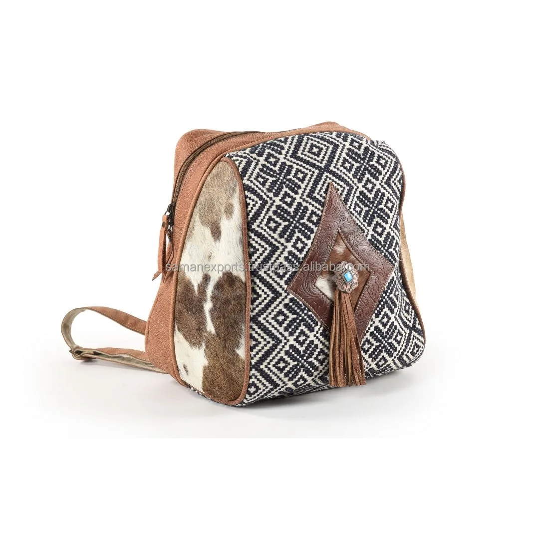 Best Quality Leather Backpack Jacquard Fabric With Buff Leather And ...