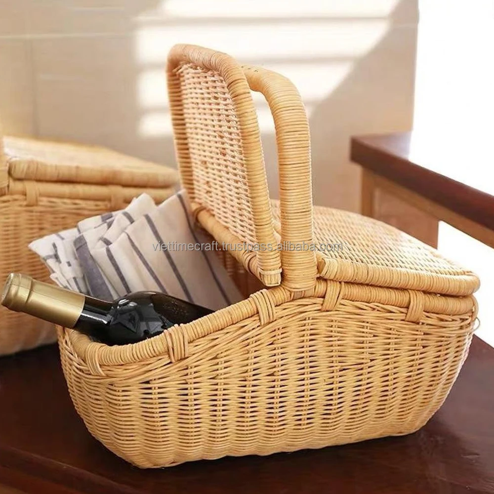 Durable Rattan Picnic Basket Portable Outdoor Picnic, Storage Hand ...
