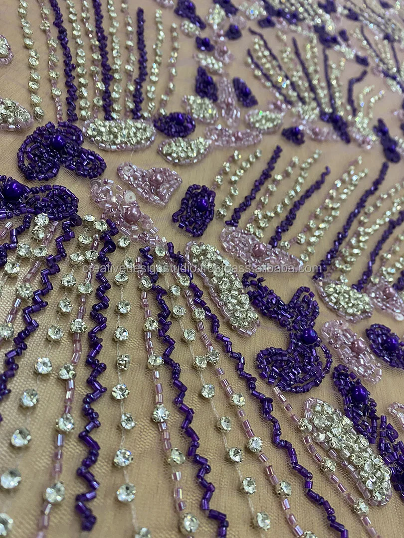 Luxury Handmade Beaded Embroidery Fabric for Bridal Wear