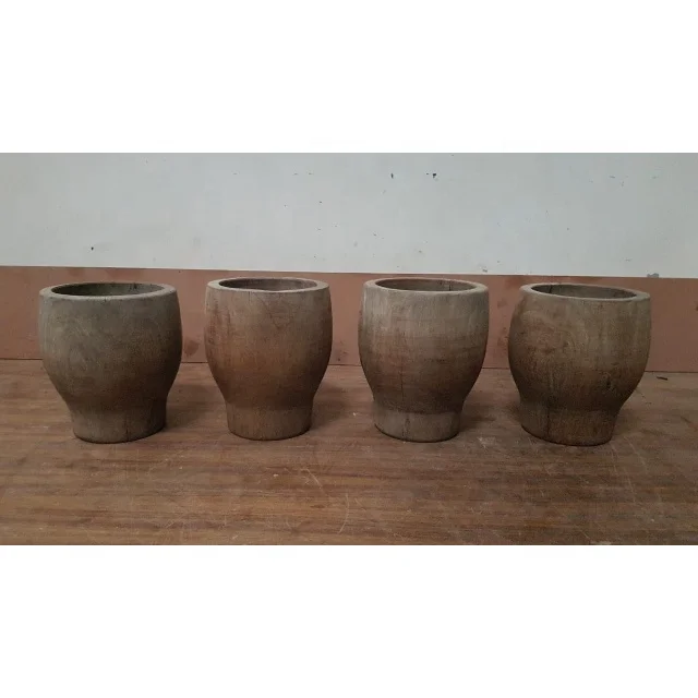 DECORATIVE WOODEN PLANTER VINTAGE WOODEN OKHALI/ANTIQUE WOODEN MORTAR ...