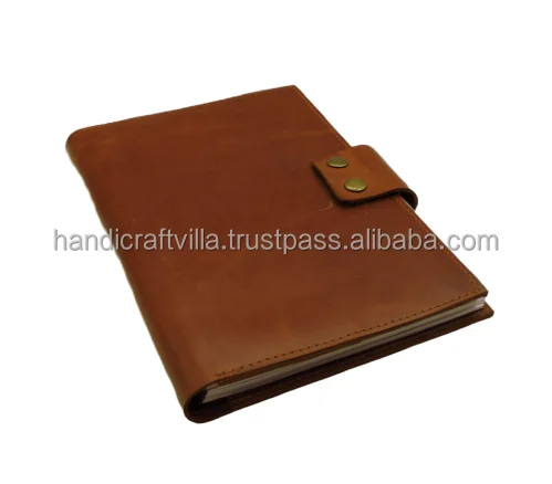 Genuine Leather Notebook Hard Cover with Stylish Tan Snap Closure ...