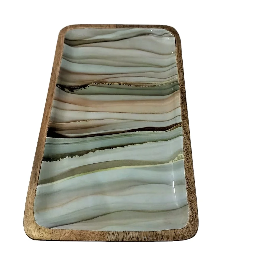 Wooden Plate Tray Mango Wood Meena Design Serving Tray For Restaurant ...