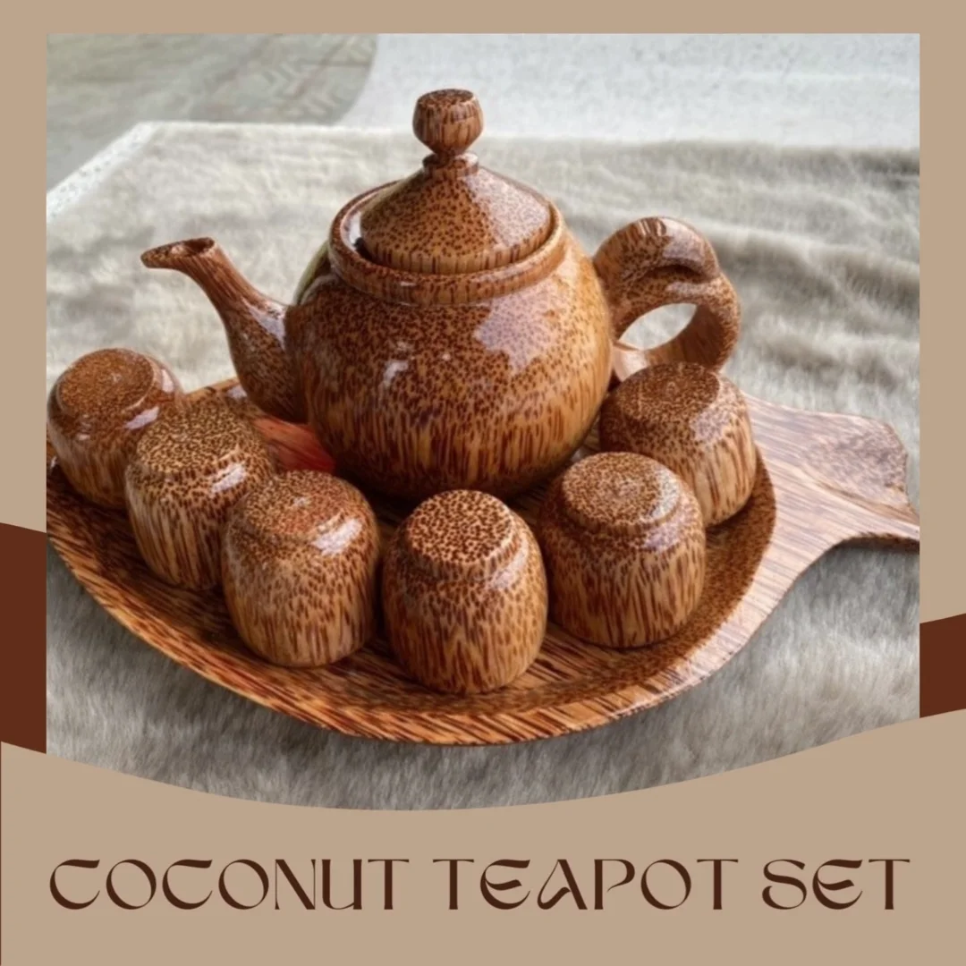 Eco Friendly Natural Coconut Wooden Tea Pot Cup And Saucer Set Cheap ...