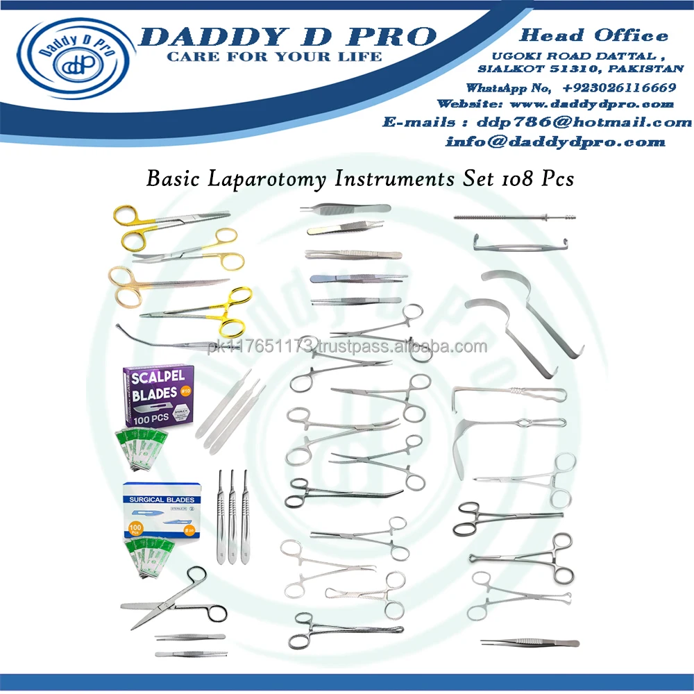 Laparotomy Basic Instruments Set 108 Pcs Stainless Steel Surgical ...