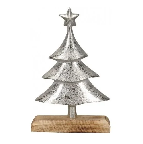 Metal Aluminium Tabletop Christmas Tree On Wood Base For Farmhouse ...