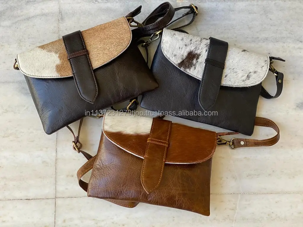 Handmade Real Cowhide Fur Leather Purse Hair On Hide Fur Leather Sling ...