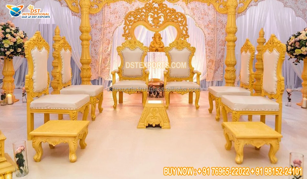 Hindu Wedding Decor Low-seating Mandap Chairs Beautiful Wooden Carved ...