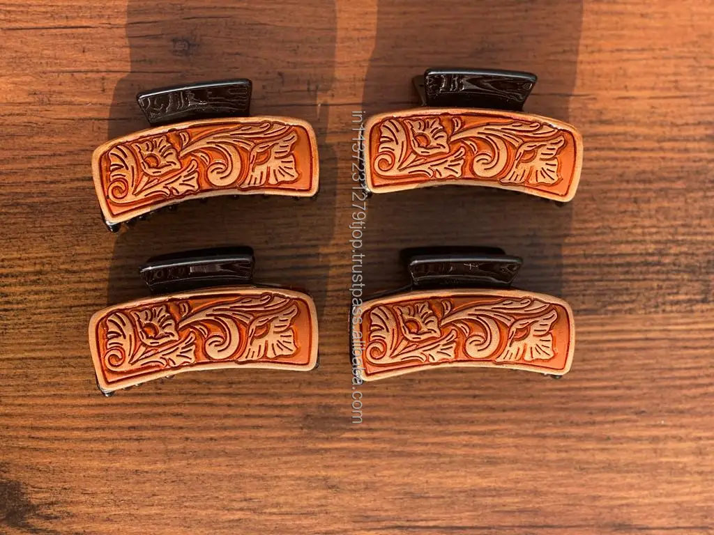 New Arrival Western Style Handmade Tooled Leather Hair Claw Clips Real ...
