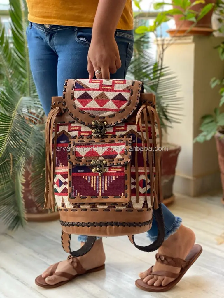 Shop Our Collection of Vintage Handmade Jacquard Leather Tassel Backpacks