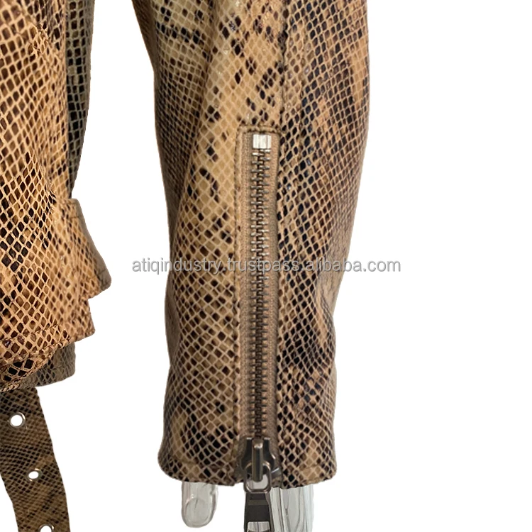 Men's Snake Pattern Sheepskin Leather Motorcycle Jacket Crocodile Skin ...