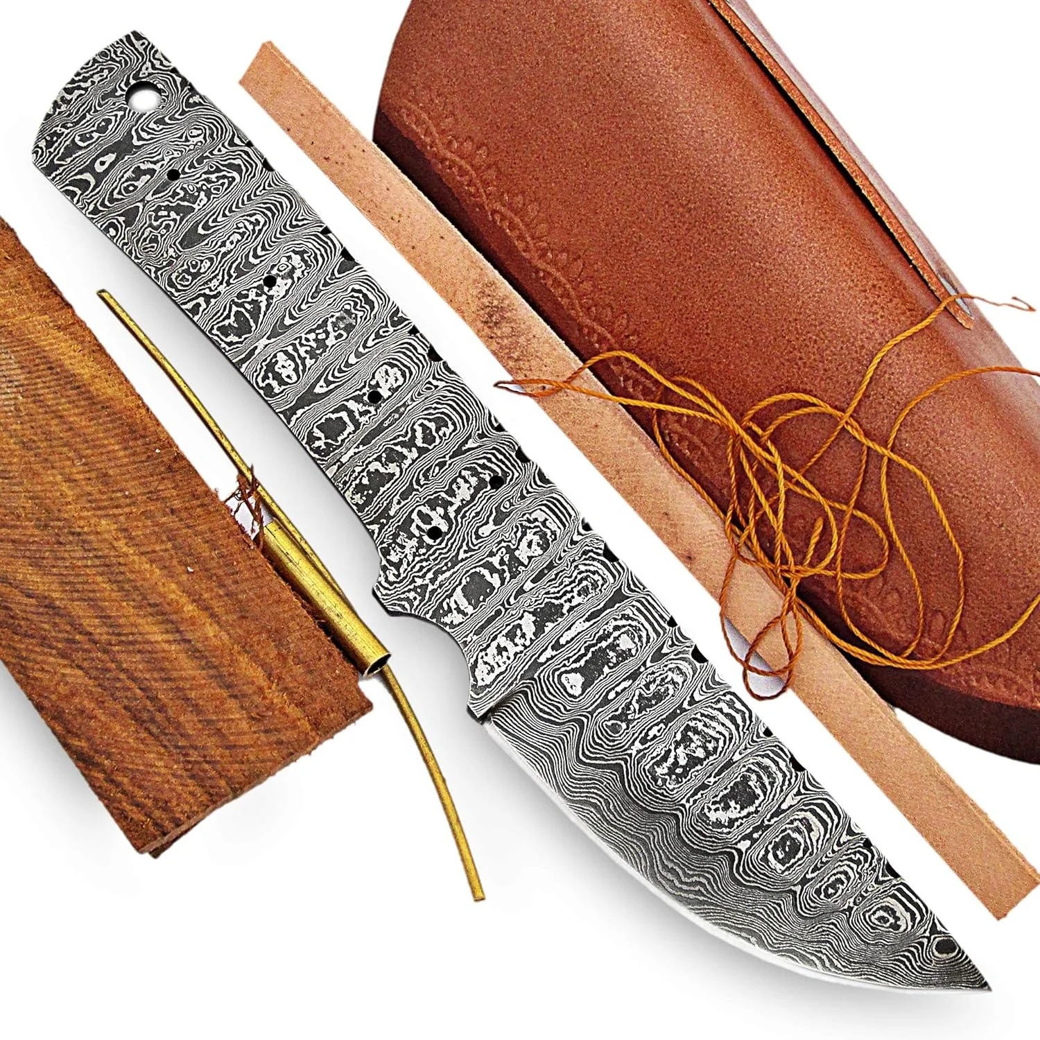 Handmade Full Damascus Steel Blank Blade Skinner Knife Full Tang Fixed ...