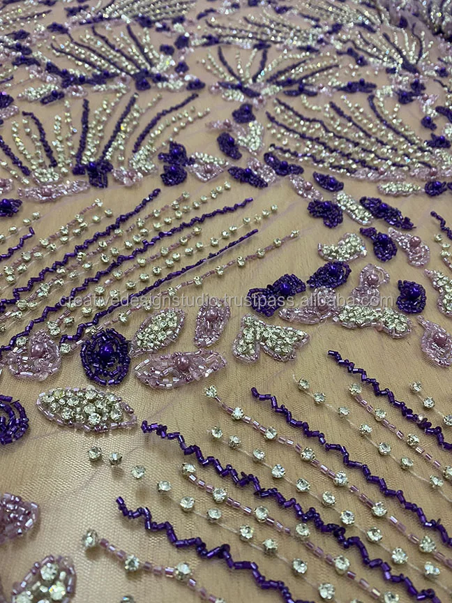 Luxury Handmade Beaded Embroidery Fabric for Bridal Wear