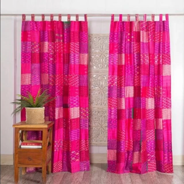 Indian Old Silk Sari Made Theme Patchwork Colour Curtain Bohemian ...