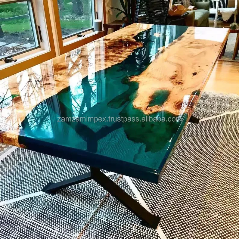 Acacia Wood Epoxy Resin Slab Table Top River Dining Table