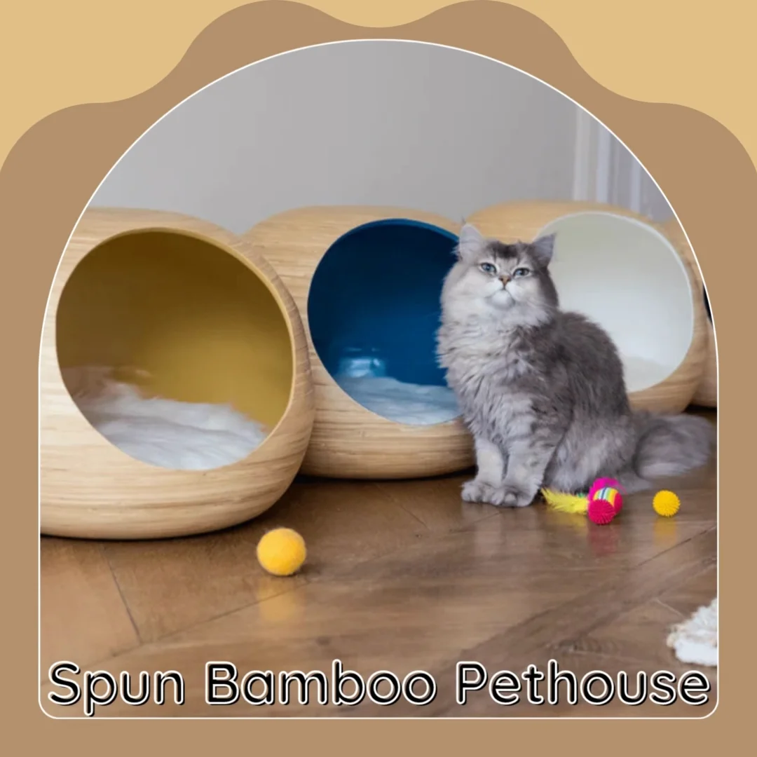 Coiled Bamboo Wood Natural Wooden Spun Bamboo Pet Bed Handmade Cat And ...