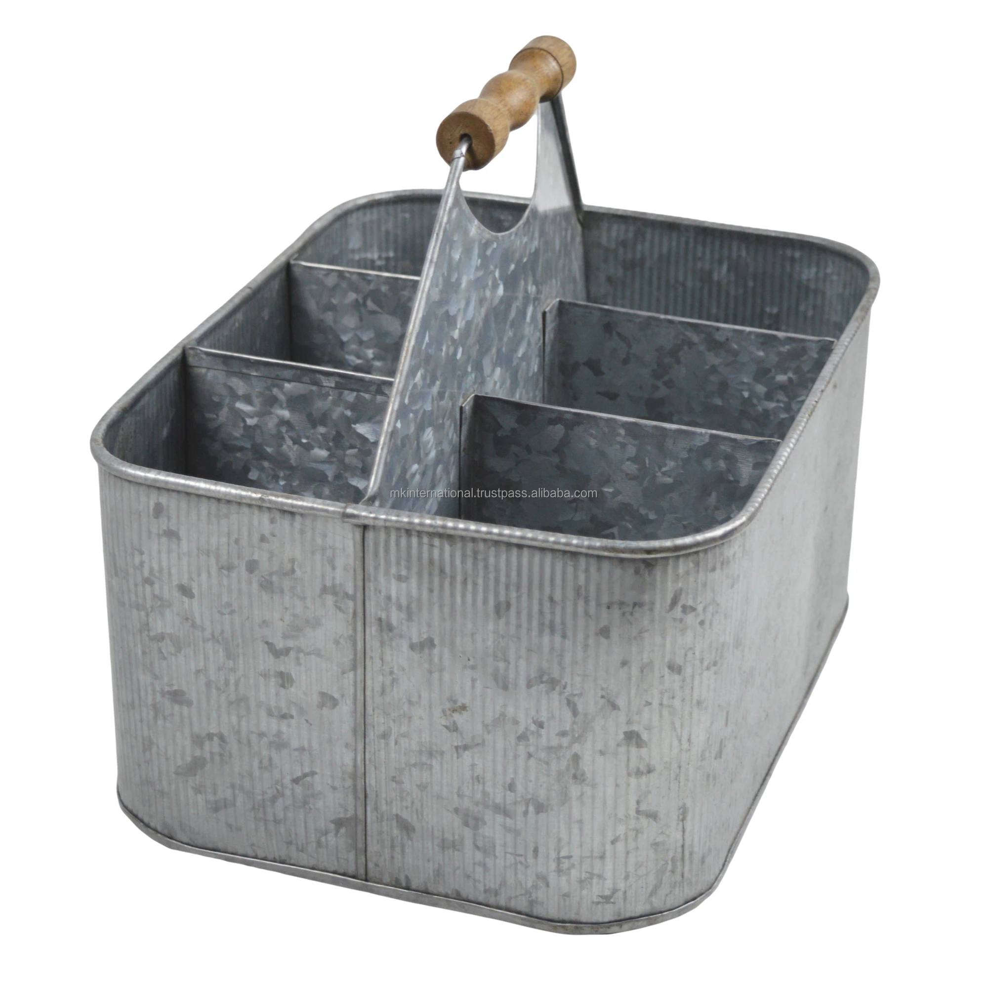 Galvanized Metal Caddy with Four Compartments for Kitchen