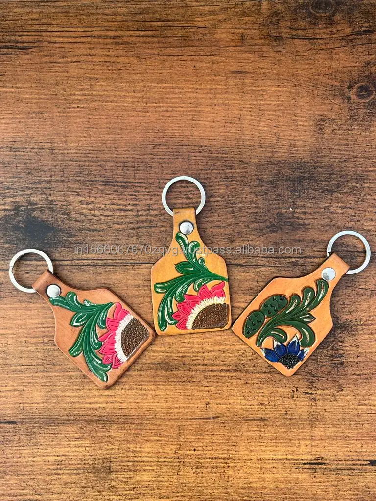 Hand Carved Tooled Leather Key Chains Cute Exotic Shape Leather Key ...