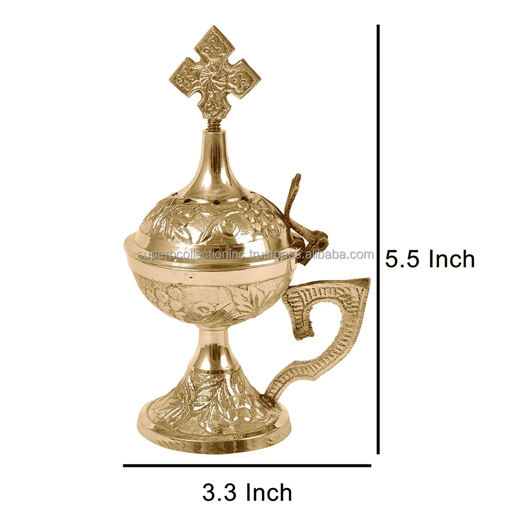 Catholic Brass Censer with Shiny Polish and Single Chain