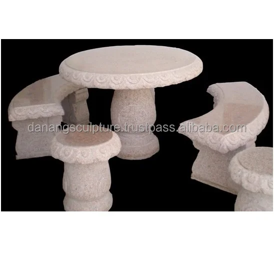 Custom Natural Stone Round Garden Table Set - Danang Sculpture Foundation