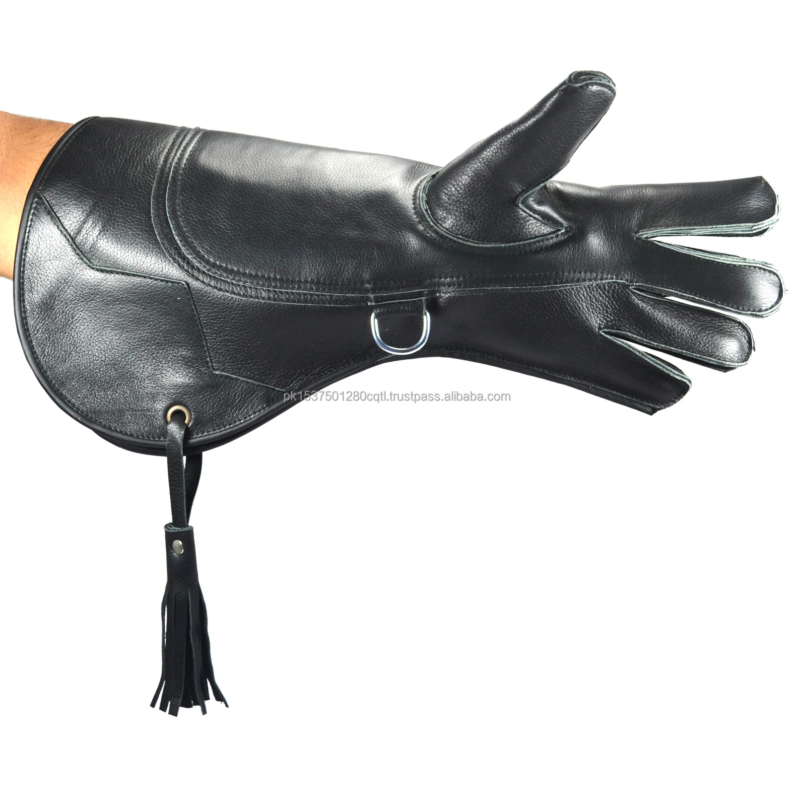 Custom Designed Nubuck Leather Falconry Gloves - Black Cow-hide