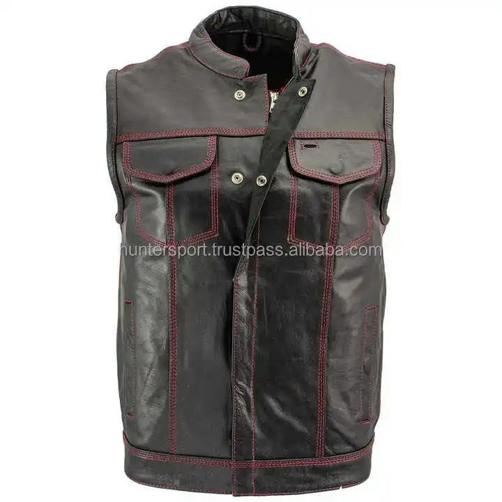 Custom Leather Vest Waistcoat Biker Motorcycle Mens Men Club Cut Style ...