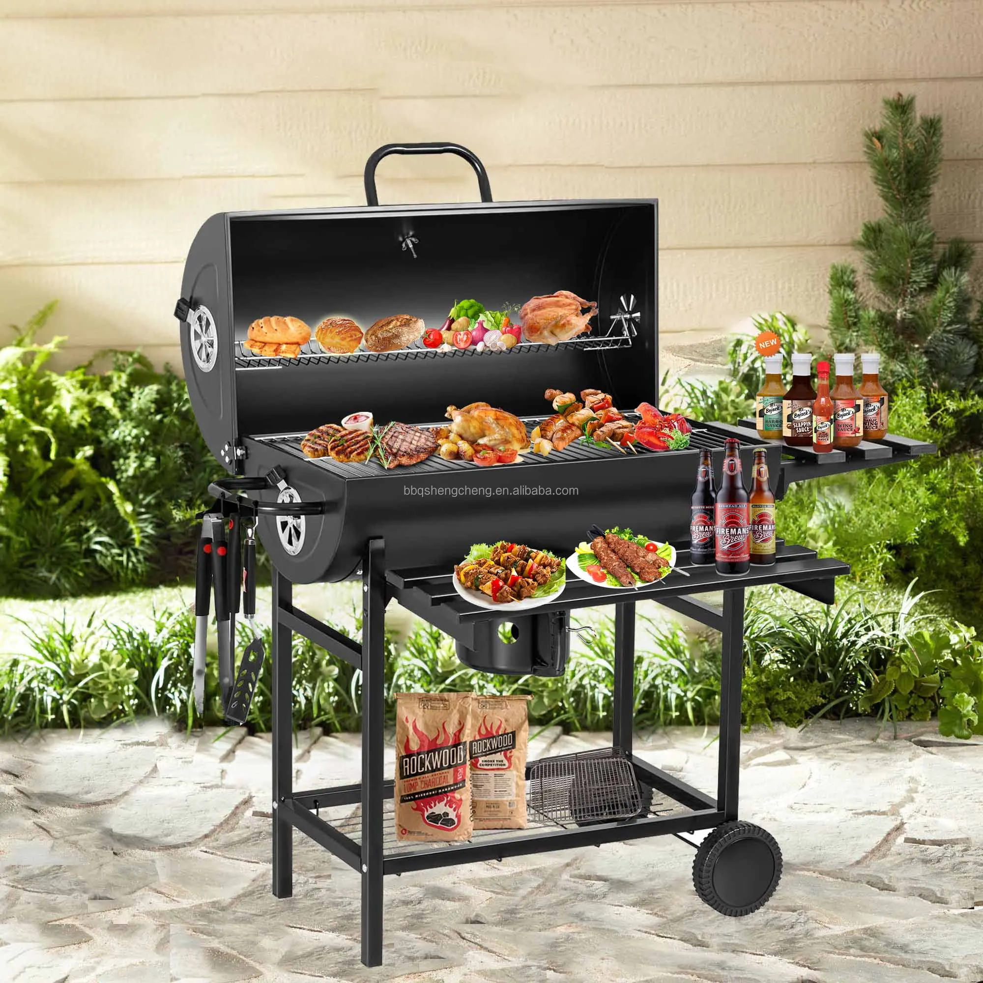Oil Drum BBQ Smoker Grill - Heavy Duty Charcoal Trolley