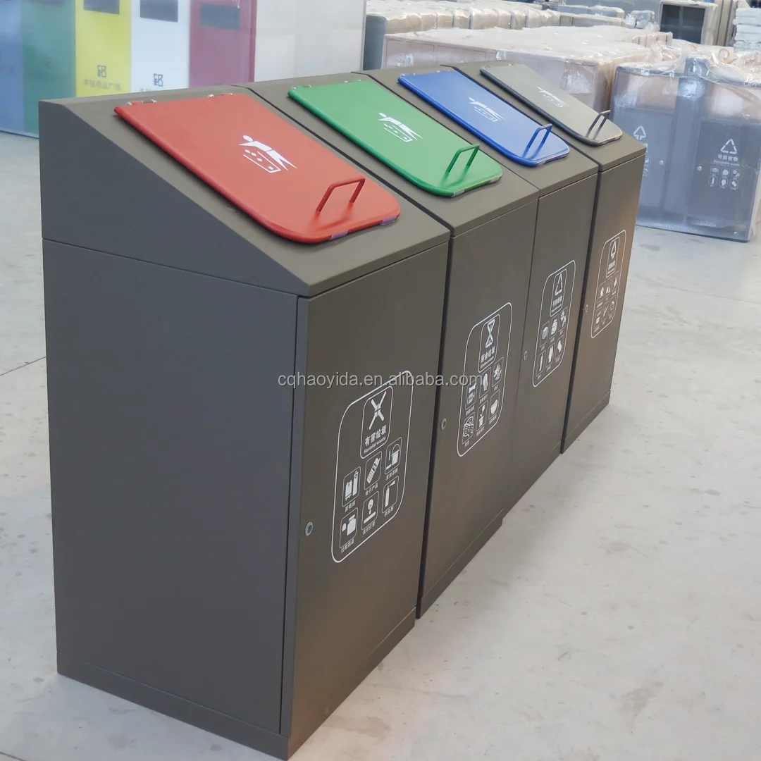Outdoor 4 Compartment Garbage Bins - Durable & Eco-friendly
