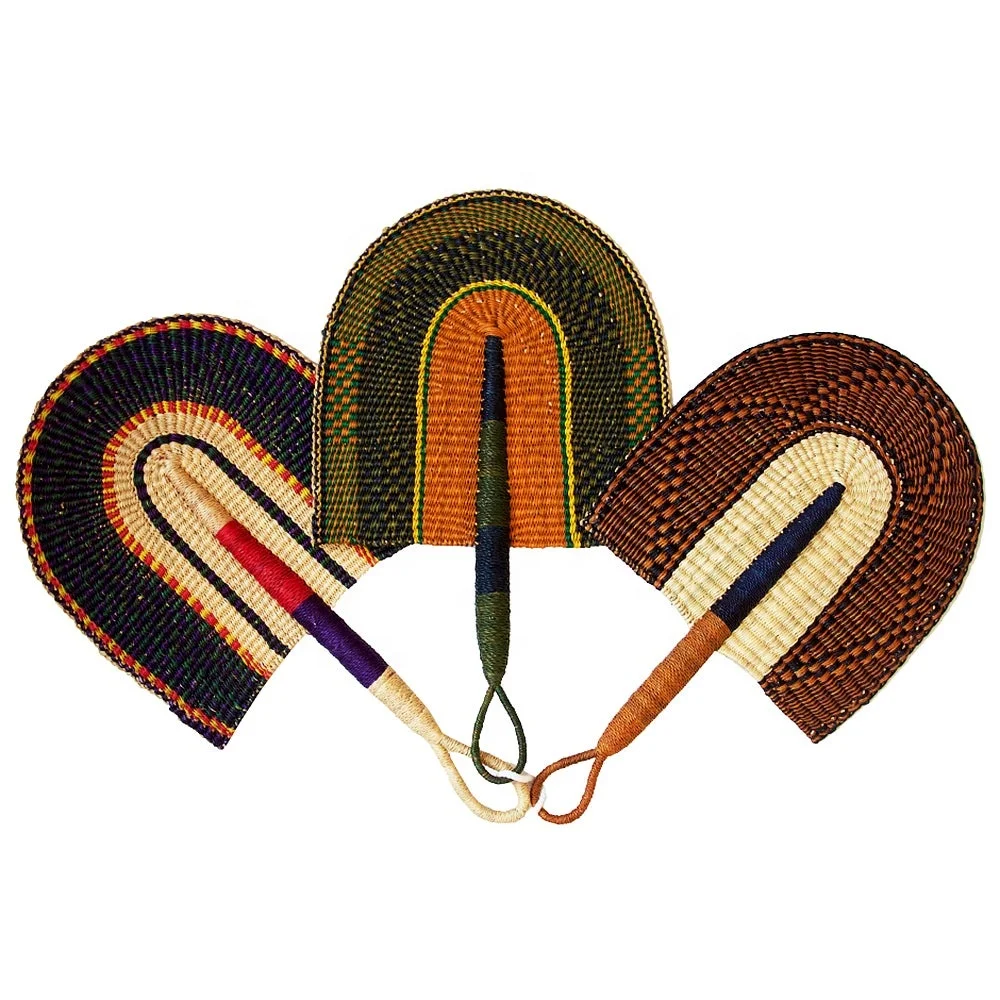 Fan gift set African Hand Fan with Leather Handle Sold Assorted Woven ...