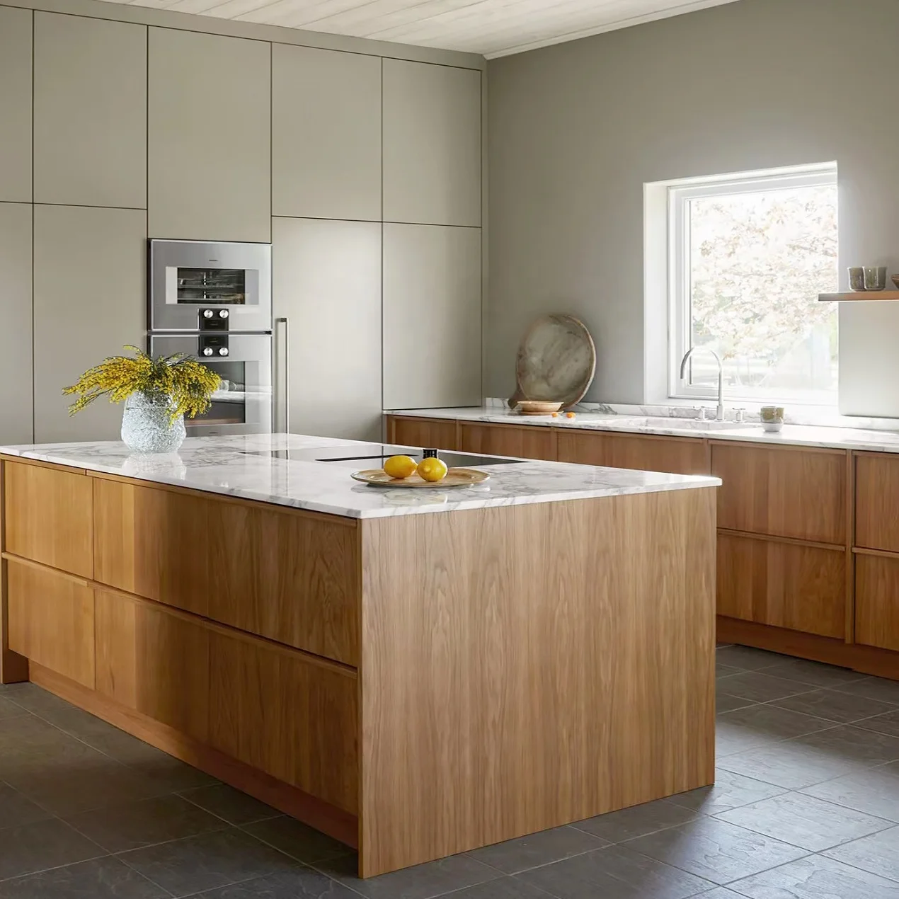 Oak Solid Wood Kitchen Storage Cabinet White European Style Custom ...