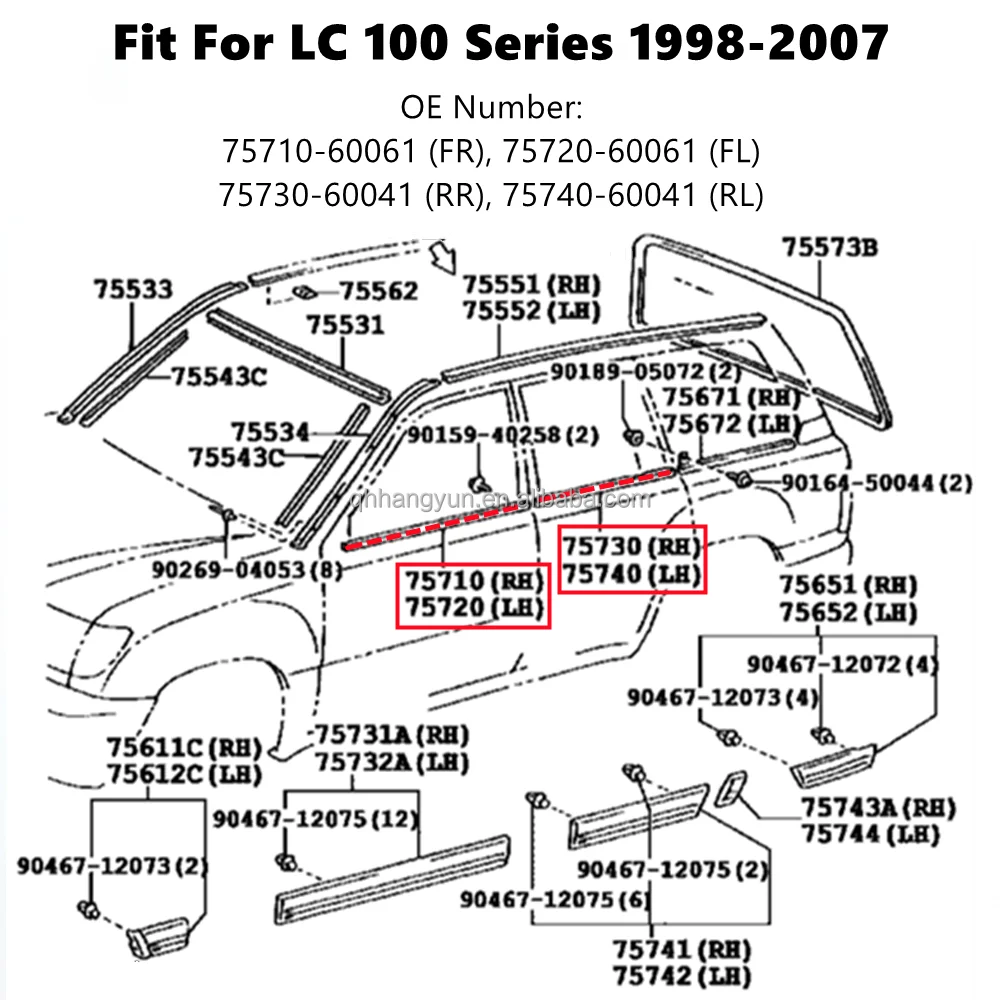 Black Chrome Weatherstrip for Toyota Land Cruiser LC100
