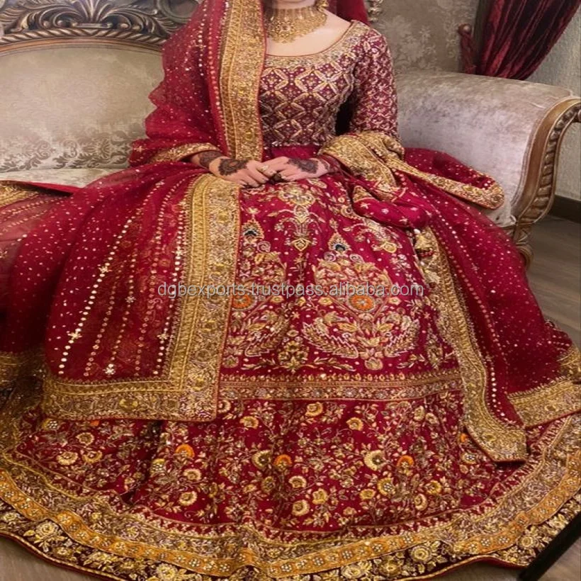 Designer Bridal Muslim Maroon Lehenga Design Wedding Lahenga Choli ...