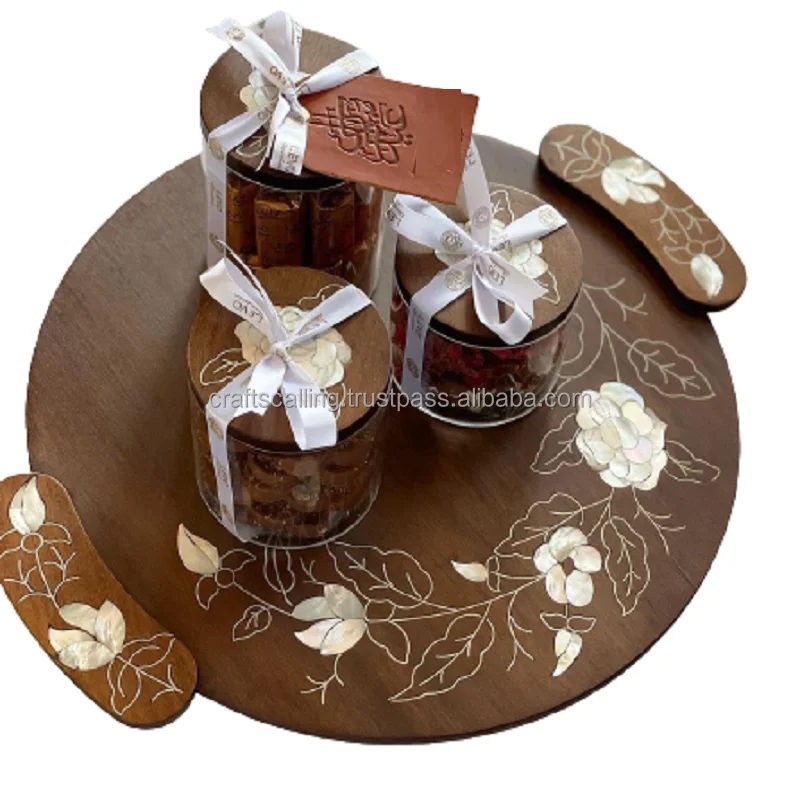 New Arrival Handcraft Luxury Mother Of Pearl Round Trays Chocolate ...