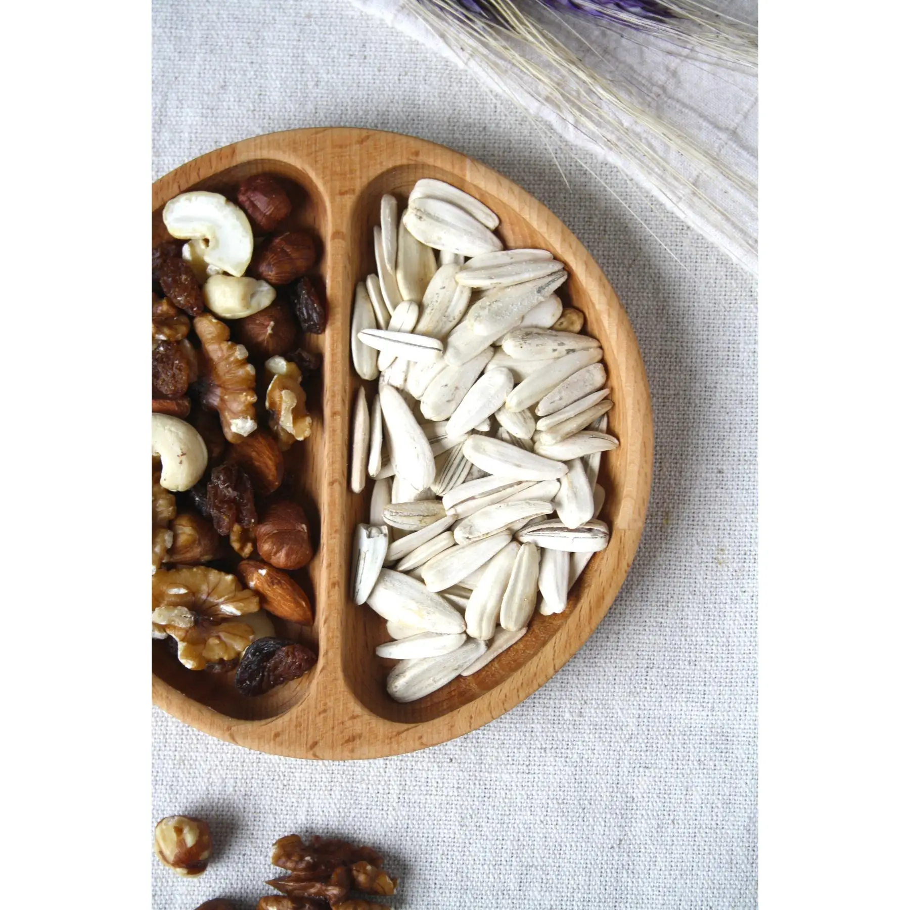 Wooden Snack Plate Circle Bowl Snack Holder 2 Compartments Wooden Snack ...