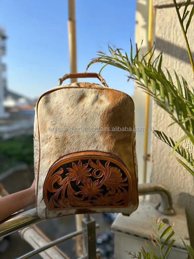 New Stylish Hot Fashion Hand Tooled Cowhide Fur Leather Backpack ...