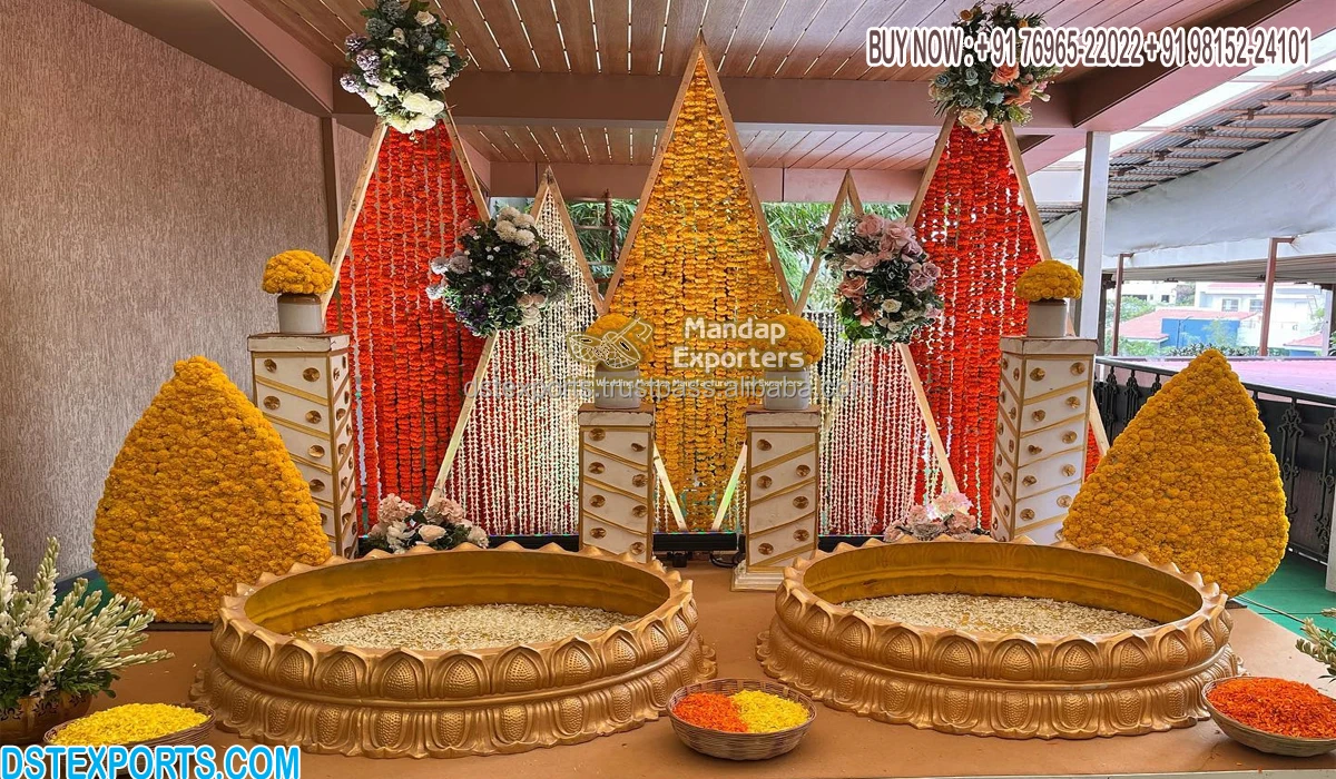 Diy Wedding Haldi Ceremony Decorative Props - Lotus Flower Urli for ...