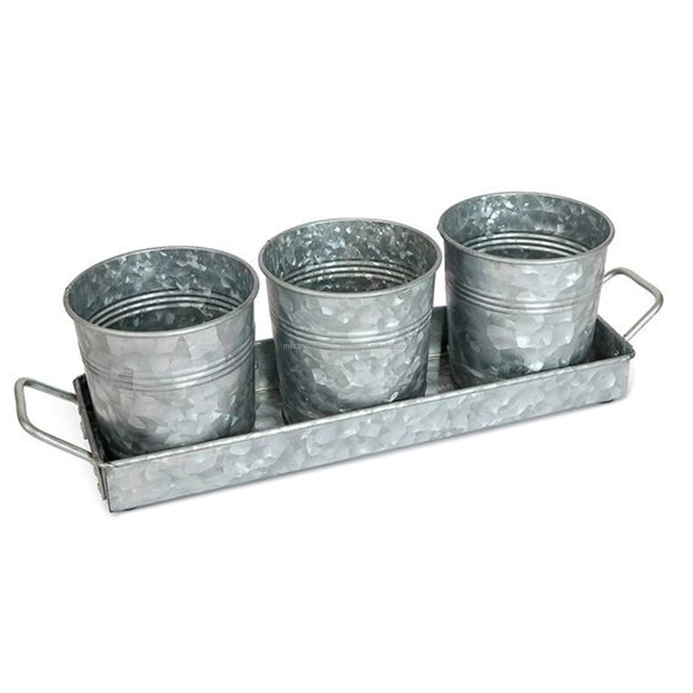 Galvanized French Vase Metal Planter Buckets Small Succulent Plant Pots ...