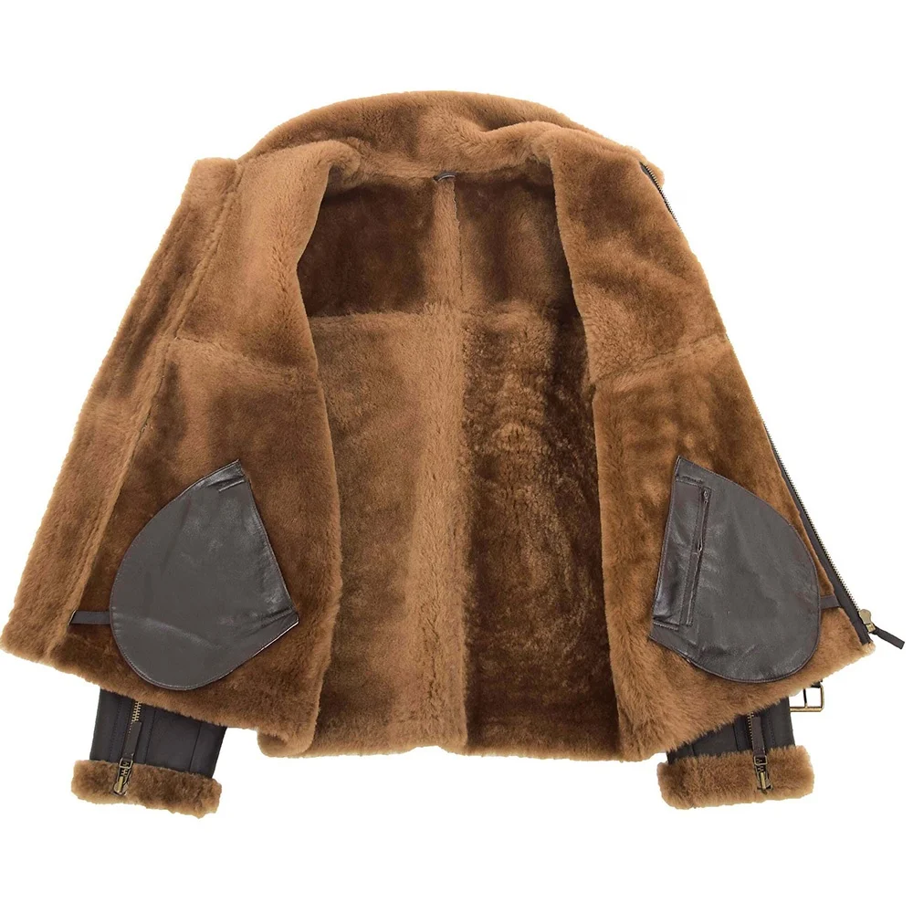 Chaqueta Bomber De Piel De Oveja Para Hombre,Nuevo Estilo,Con Cuello ...