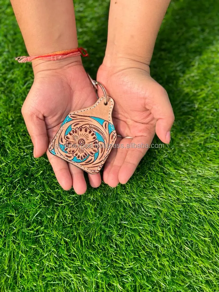 Hand Carved Tooled Leather Key Chains Cute Exotic Shape Leather Key ...