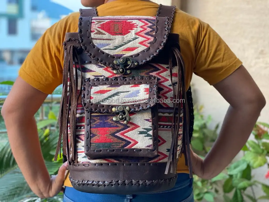 Shop Our Collection of Vintage Handmade Jacquard Leather Tassel Backpacks