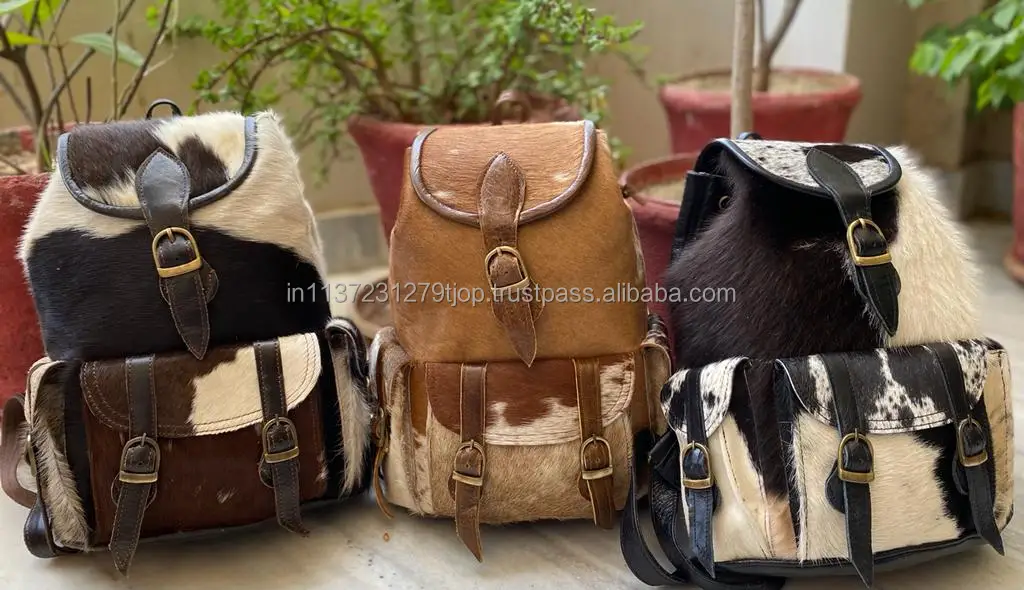 New Real Handmade Hair On Hide Fur Leather Backpack Retro Genuine ...