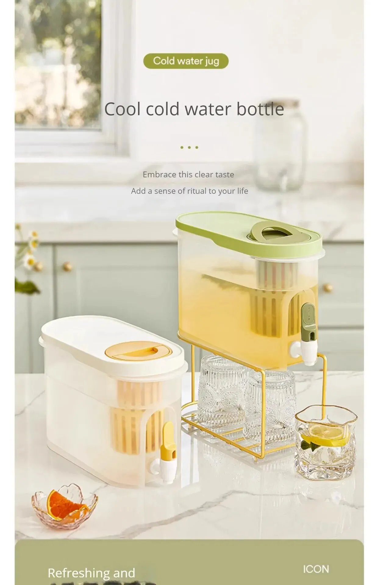 Green Fridge 3.9l Cold Water Kettle With Tap Large Capacity Plastic ...