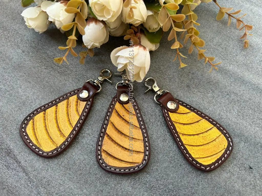Hand Carved Tooled Leather Key Chains Cute Exotic Shape Leather Key ...