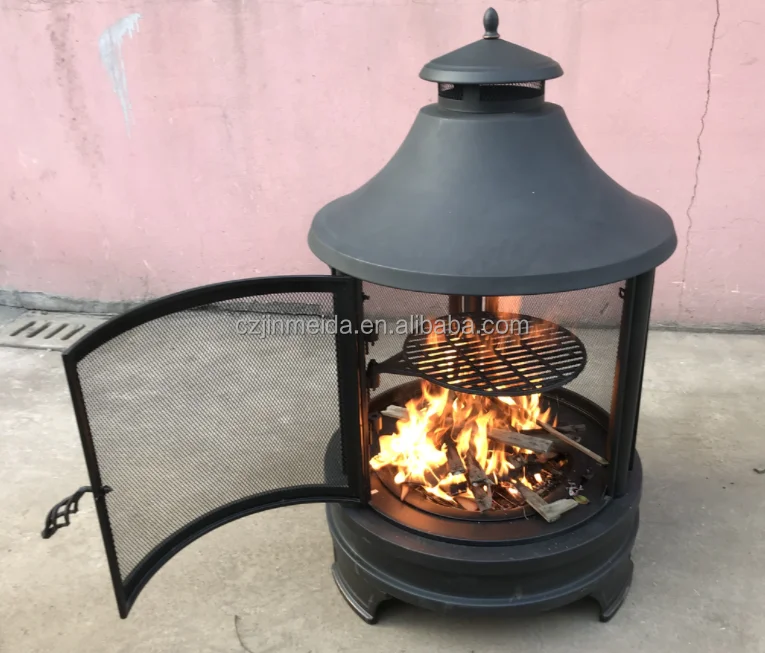 Adjustable Round Wood Burner Fire Pit Fireplace Charcoal BBQ Grill ...